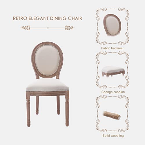 Kiztir French Country Dining Chairs Set of 6, Farmhouse Dining Chairs with Round Backrest, Mid Century Upholstered Dining Chairs with Solid Wood Leg for Dining Room Bedroom Kitchen Restaurant (Beige)