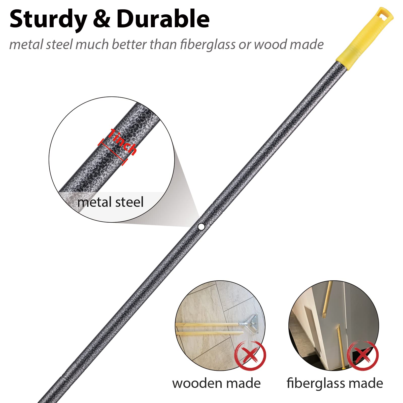 Mop Handle Commercial Heavy Duty - 60 inch Metal Commercial Mop Stick,Side Gate Mop Head Replacement Holder for Floor Cleaning,Clamp Mop Handle Quick Change for Wet Mop