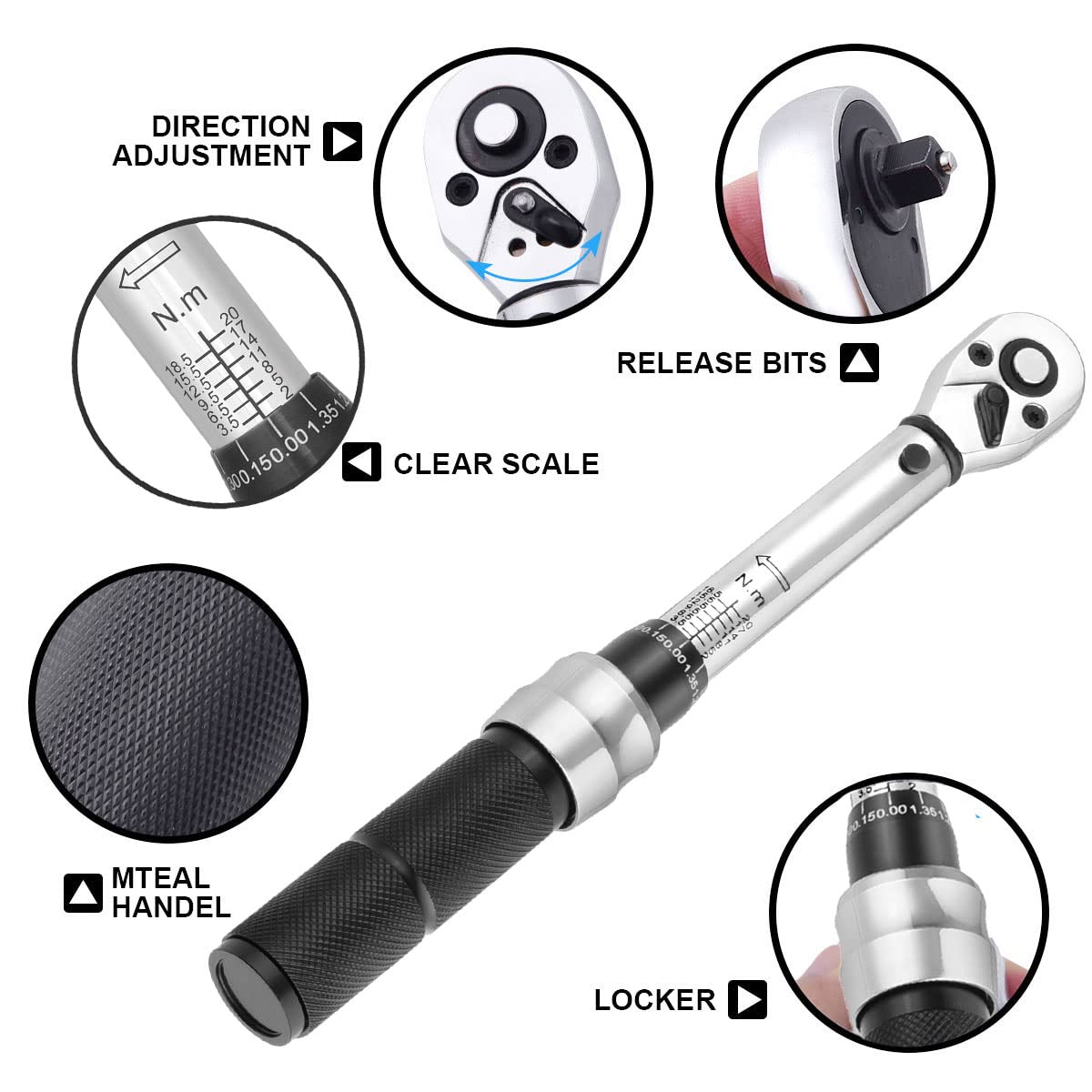 COTOUXKER Bike Torque Wrench Set - 2 to 20 Nm – 1/4 Inch Driver Pro MTB Bicycle Maintenance Torque Wrench Kit Tool for Road Mountain Bikes Motorcycle Multitool