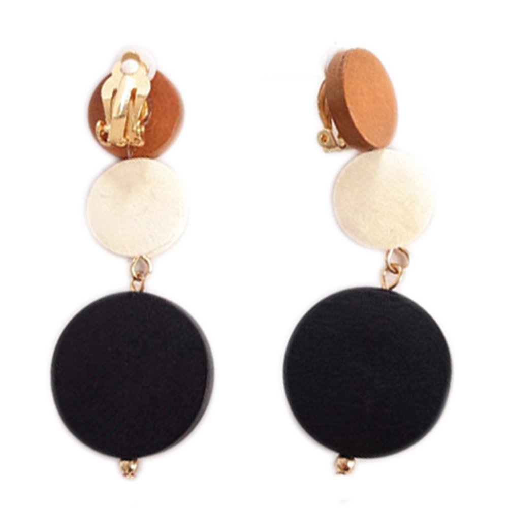 Clip On Earrings Round Earrings Dangle Delicate Wooden Gold Plated Banquet Gift