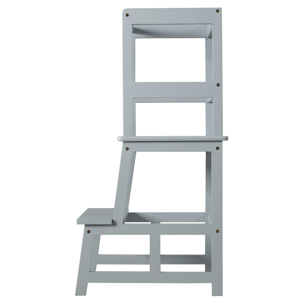 Costzon Kids Kitchen Step Stool with Safety Rail, Toddler Kitchen Stool w/Solid Bamboo Construction, Child Stand Helper for Kitchen Bathroom Living Room, Perfect for Toddler from 18-36 Months (Grey)