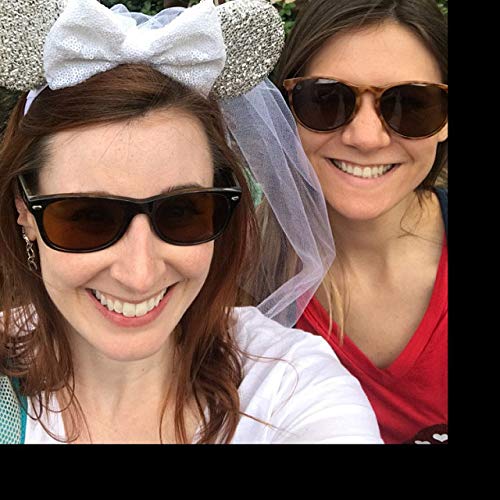CLGIFT Bride Minnie Ears Headband, White Veil Bride Minnie Ears, Honeymoon Ears, Wedding Ears, Bachelorette Party Ears (Silver & White)