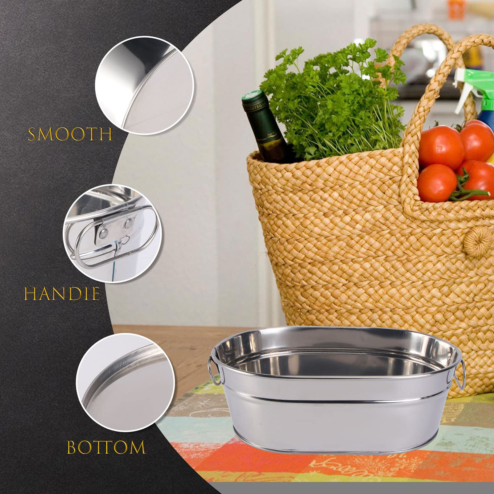GANAZONO Galvanized Metal Mini Tub Metal Ice Beverage Tub Wine Beer Bottle Bucket Bar Snacks Container Farmhouse Planter for Home Kitchen Wedding Parties Silver