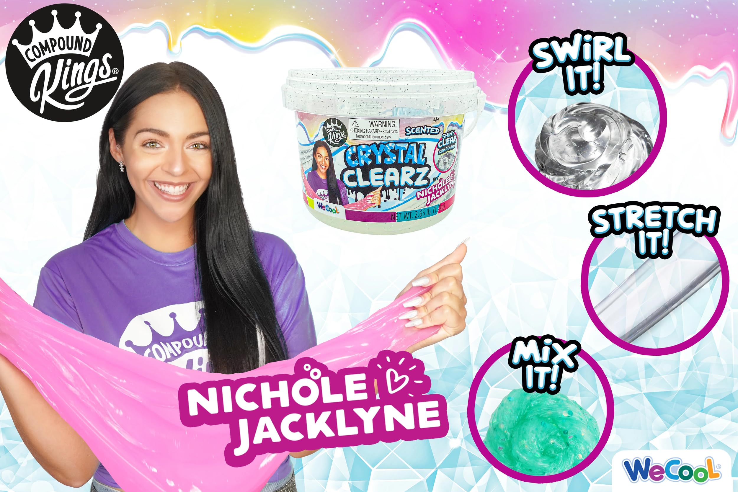 COMPOUND KINGS Fluffy Scented Crystal Clearz Slime Bucket by Nichole Jacklyne for Girls & Boys | Sensory Toys | Non-Sticky | Stress-Reducing Tacticle