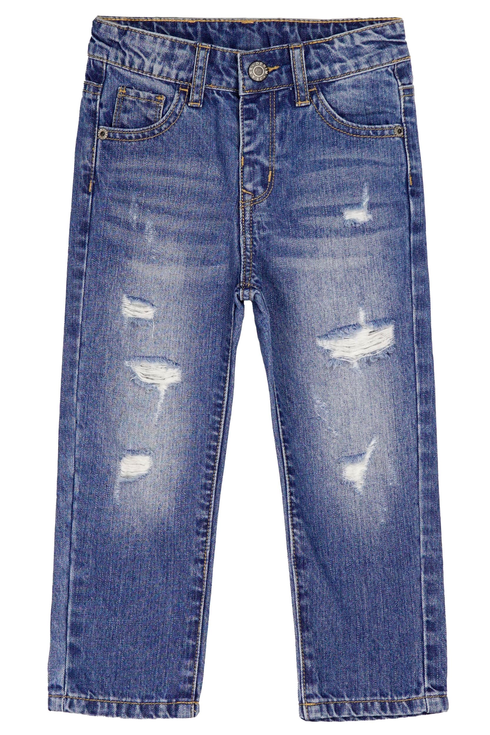 KIDSCOOL SPACE Baby Girl Boy Jeans,Little Kid Elastic Band Inside Ripped Denim Pants,Blue,18-24 Months
