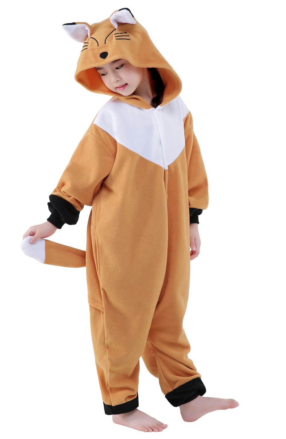 CANASOUR Unisex Halloween Kids Brown Fox Onesie For 10-12 Years Girls Costume Party Cosplay Pyjamas (Height 56-59”, 10 Years, Fox)