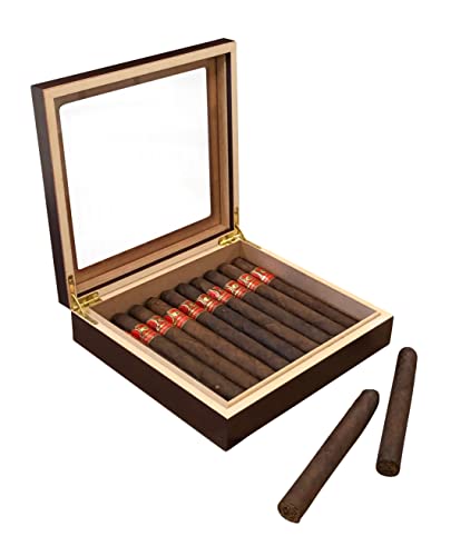 Prestige Import Group - The Chateau Glasstop Small Cigar Humidor - Capacity: 20 Cigars - Color: Cherry