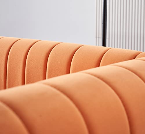 Melpomene Vertical Channel Tufted Velvet Sofa with Round Arm and Gold Metal Legs,Armrest 84.25" W(Orange)