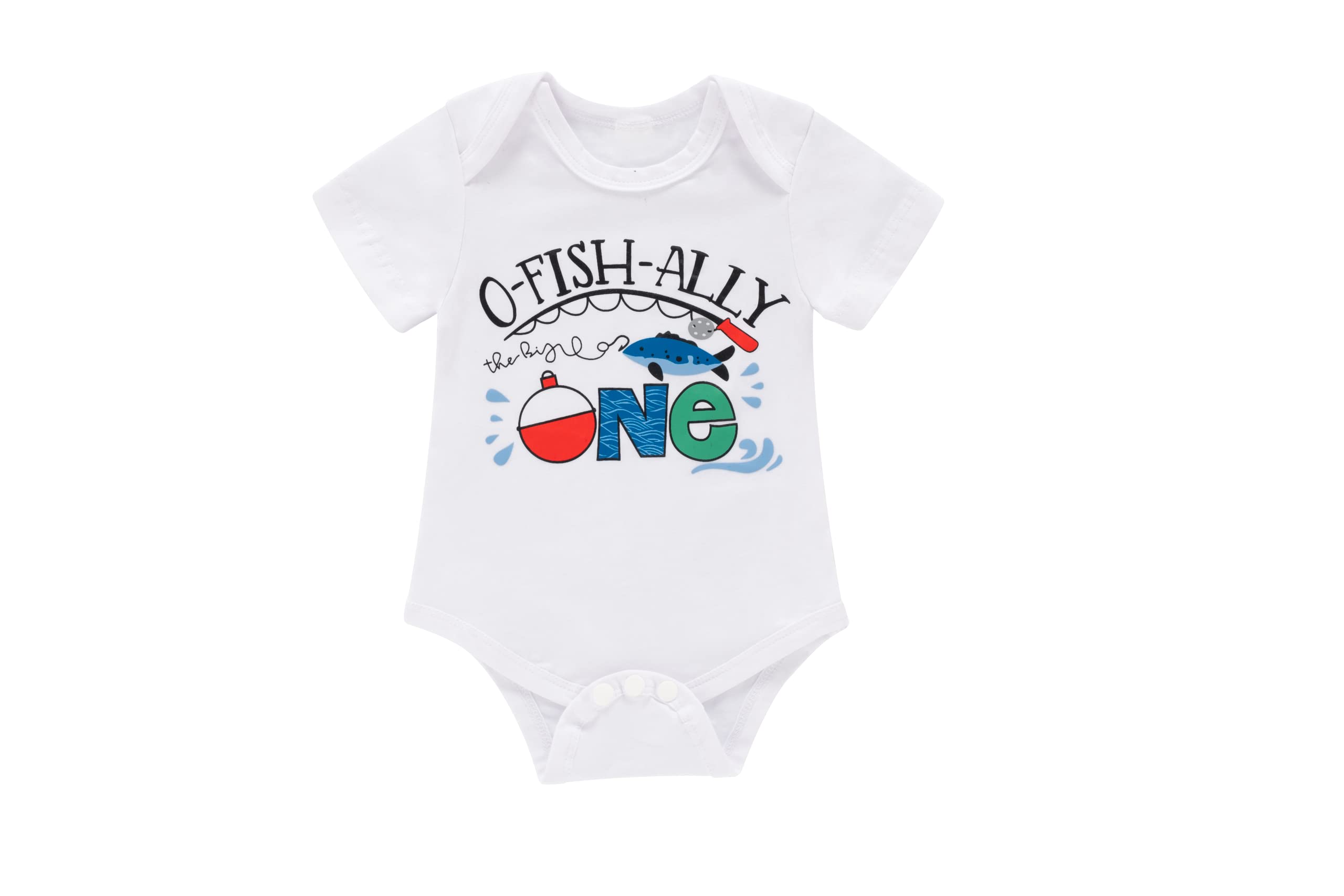 Fantasy Era Baby Boys O-Fish-Ally Printing 1st Birthday Outfit Funny Bowtie One Year Old Boys Romper Short Set (Blue,12-18Months)