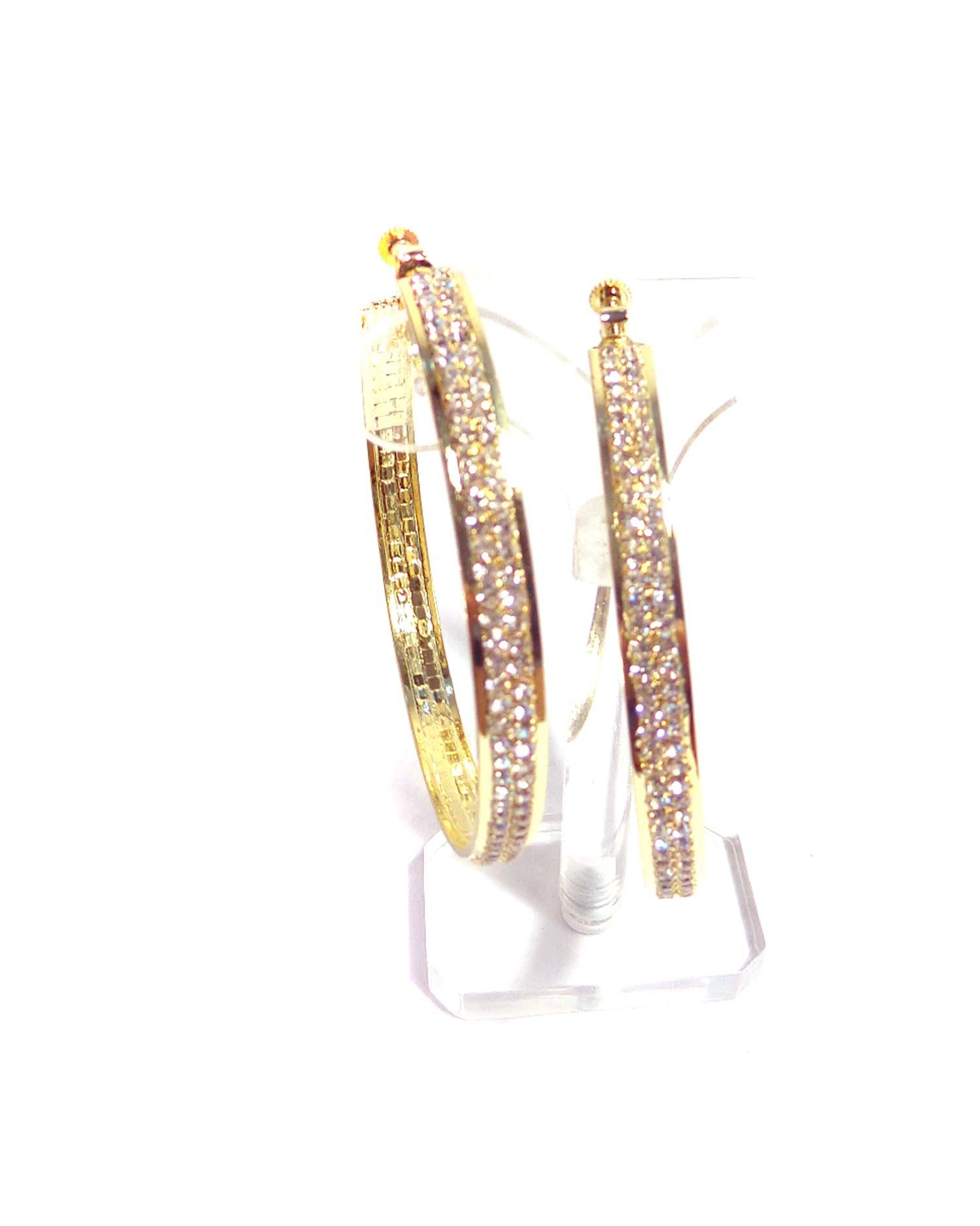Clip-on Earrings Gold Tone Double Crystal Hoop Earrings 3 Inch Clip Hoop Earrings for Non Pierced Ears