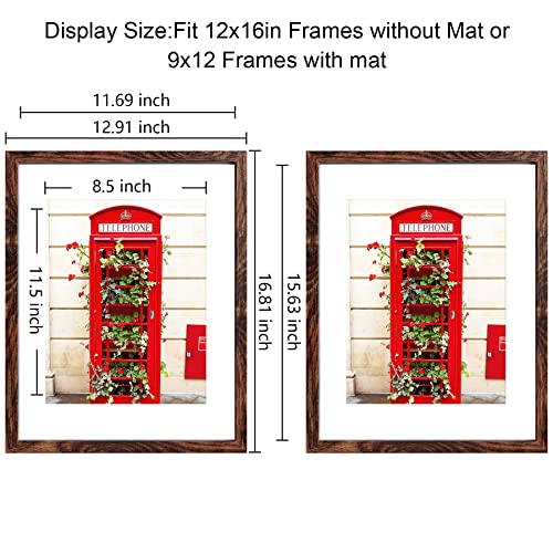 SESEAT 12x16 Picture Frame Rustic Brown, Display Pictures 9x12 with Mat or 12x16 without Mat, Photo Frames Wall Gallery, 1 Pack