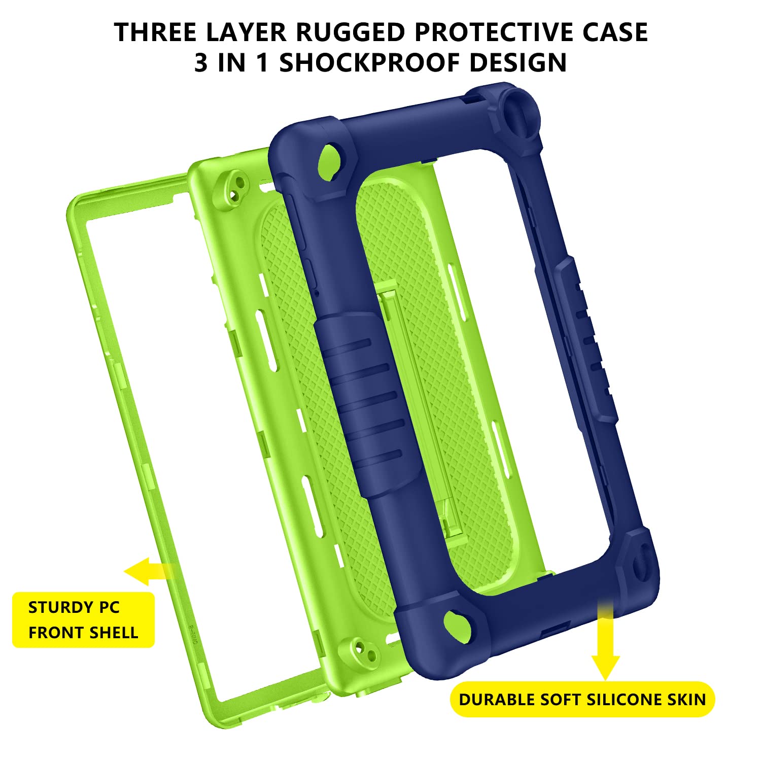 FIEWESEY Case for Walmart Onn 8 Inch Gen 3 2022(Model:100071483) Tablet,Shockproof Kids Friendly Rugged Cover with Shoulder Strap & Stand Case for Walmart Onn 8 Inch Gen 3 2022 Tablet (Navy/Green)