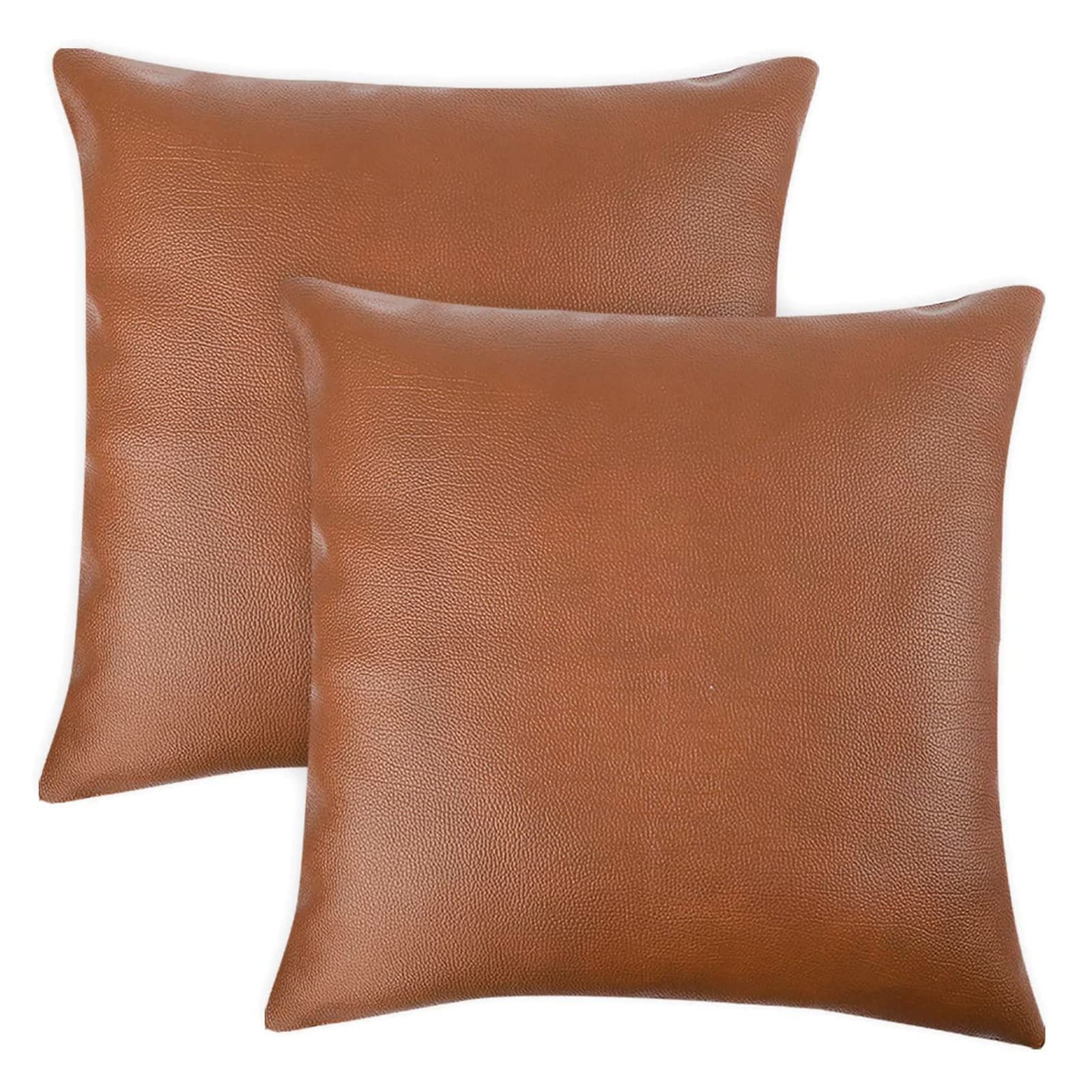 CDWERD Faux Leather Throw Pillow Covers, 18 x 18 Inches Set of 2 Modern Brown Outdoor Cushion Covers Decorative Pillowcases for Couch Bed Sofa