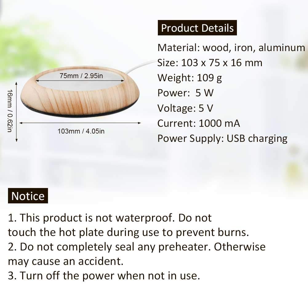 Creative USB Wood Insulation Grain Cup Heat Beverage Mug Mat Warmer Office Tea Milk Coffee Felt Heater Pad Coaster(Bright Wooden Grain)