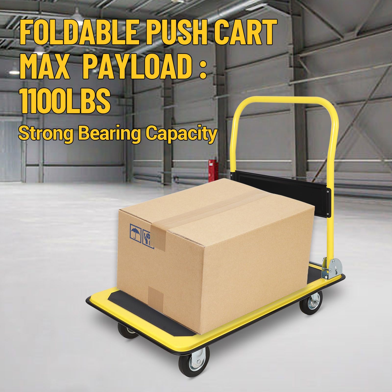 Euker Foldable Platform Truck 880 lbs Capacity Steel Flat Push Dolly with 5" Wheels 36" x 24" Heavy Duty Flatbed Hand Cart for Home Garden Office Warehouse Loading and Moving