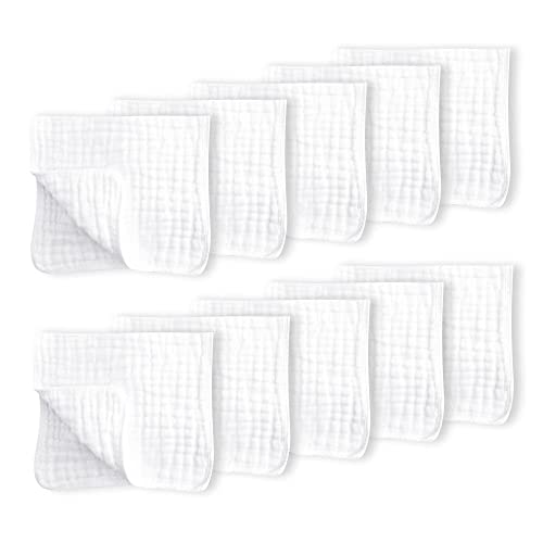 CottCare 10 Pack Muslin Burp Cloths for Unisex Baby 100% Cotton Large 20''X10'' Thicken Super Soft and Absorbent (White)