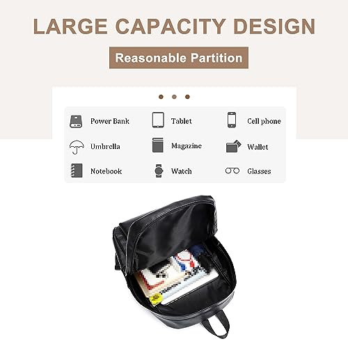 Men's 15 inch Laptop Backpack PU Leather Business Bookbag Large Capacity Casual Daypack for Work Commuting (Black)