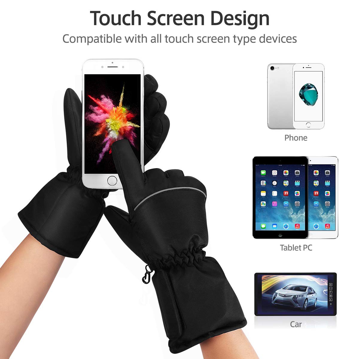 CLISPEED Heated Gloves Electric Heating Gloves Touch Screen Ski Gloves for Women Men
