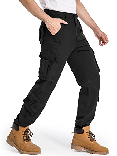 Men's BDU Casual Military Pants, Tactical Wild Army Combat ACU Rip Stop Camo Cargo Work Pants Trousers with 8 Pockets #7533 Black 36