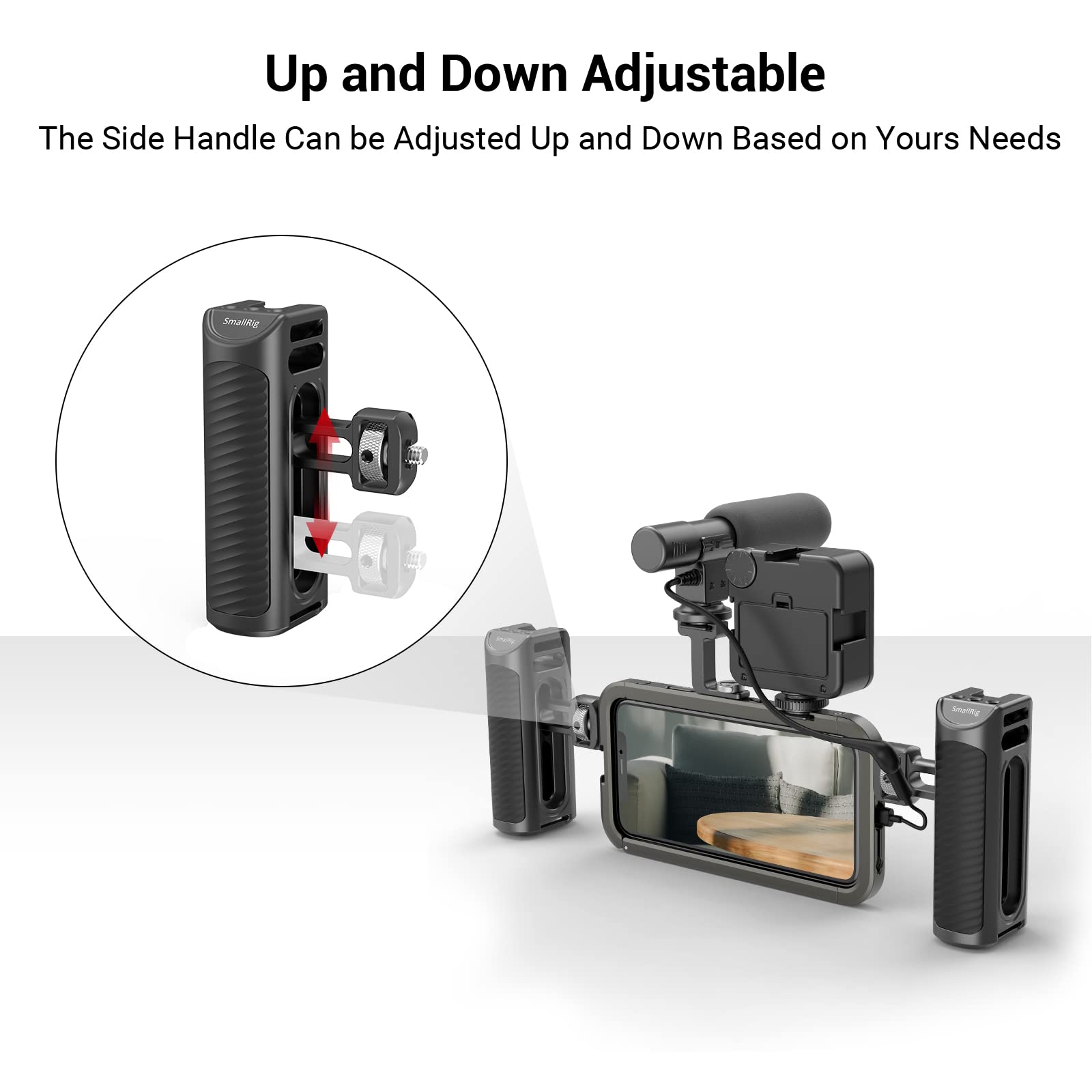 SmallRig Side Handle for Phone Cage Smartphone Video Rig Cage for iPhone cage for Samsung Cage Universal Phone Cage Aluminum with Cold Shoe and 1/4 Threads - HSS2424