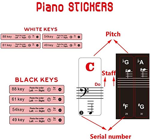 Transparent Removable Piano Keyboard Stickers Thin with Colorful Bigger Letter Used for 88/61/54/49 Keys for Piano Beginner Learning Kids