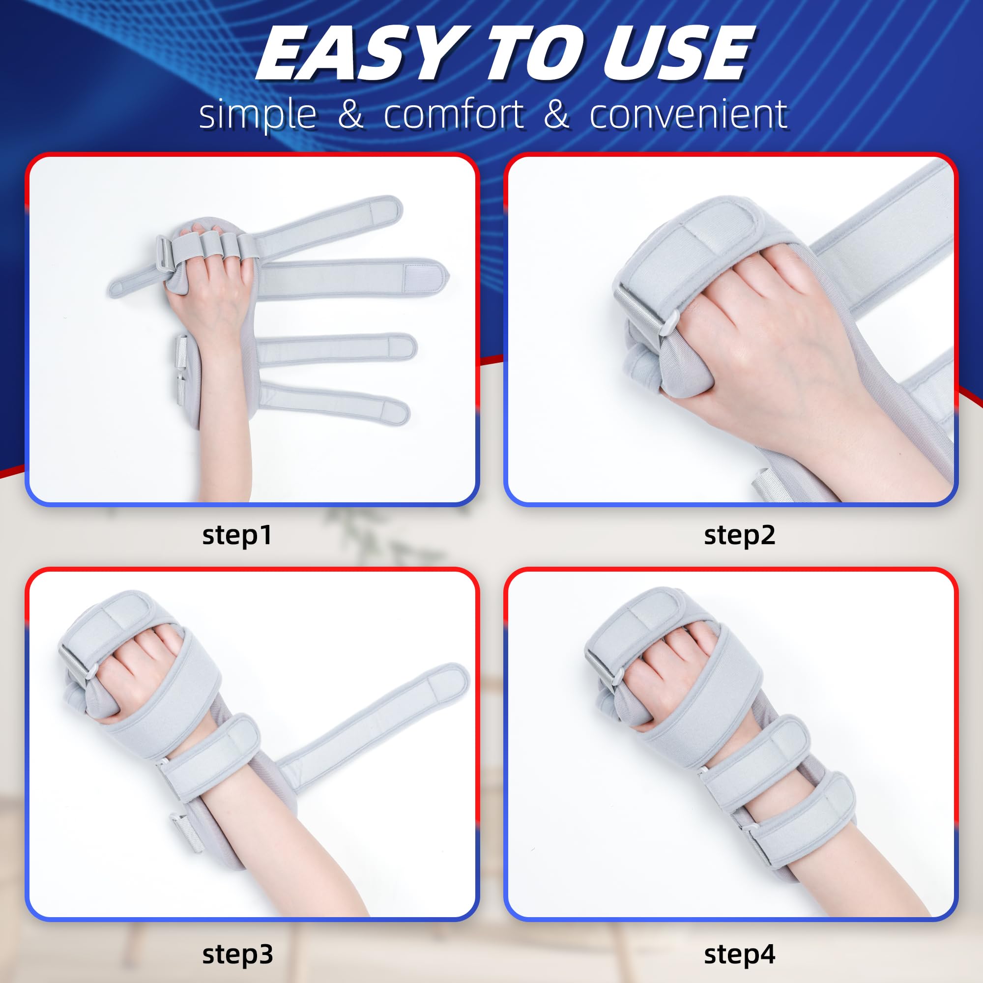 Fanwer Stroke Resting Hand Splint - Night Immobilizer Wrist Finger Brace for Flexion Contractures, Functional 5 Finger Stabilizer Wrap - for Muscle Atrophy Rehab, Arthritis, Carpal Tunnel Pain(Grey)