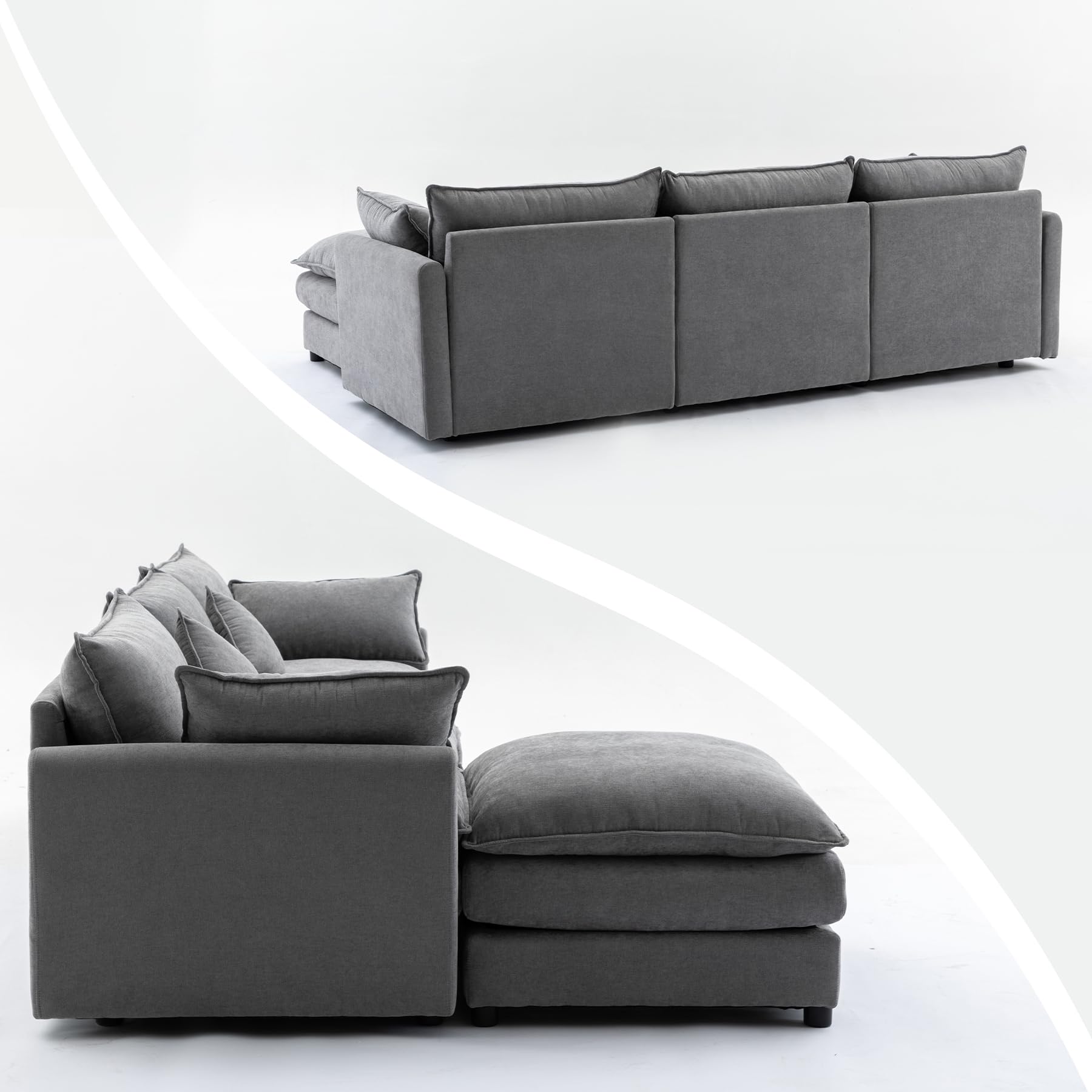 Dolonm L Shaped Sofa Modern Grey Sectional Couches for Living Room Extra Large Cloud Couch 3 Seater Upholstered Sofa with Ottoman, 101 Inch Wide