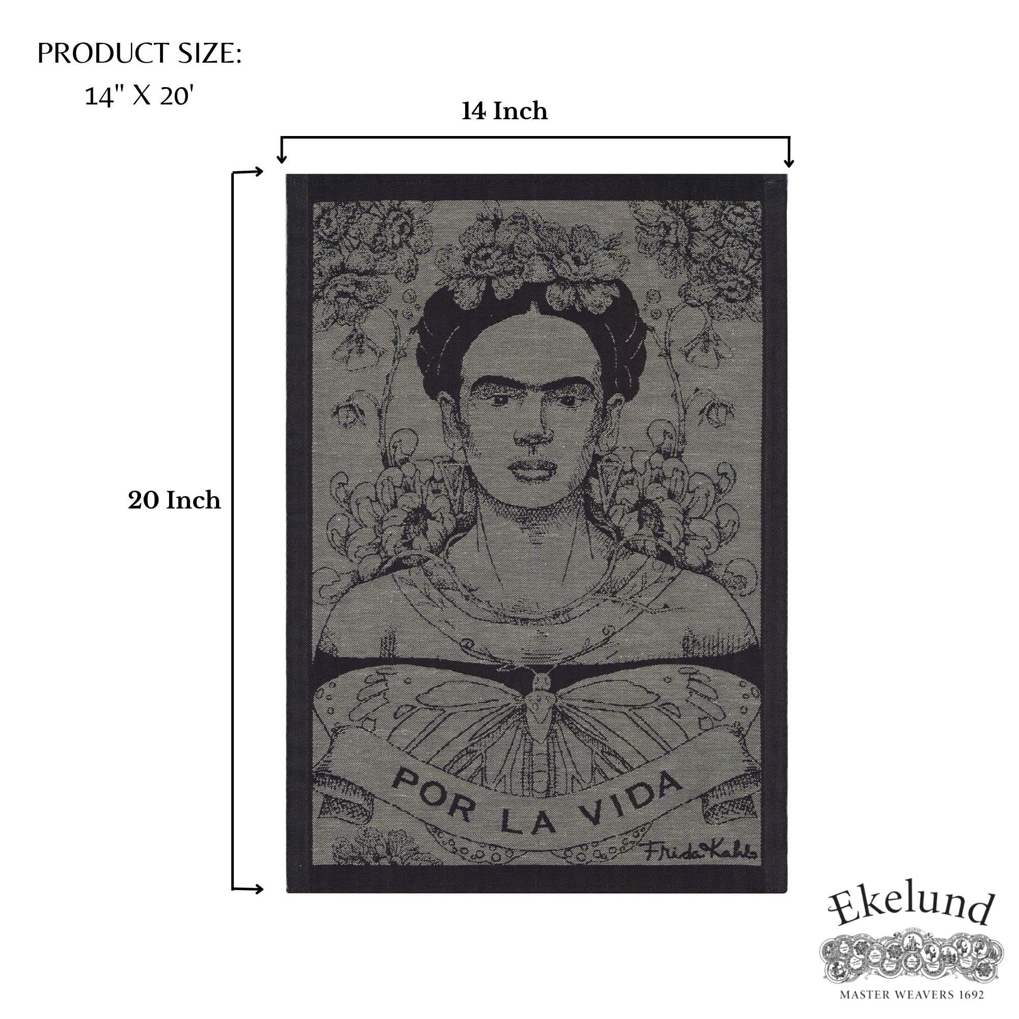 Ekelund Weavers - Frida Kahlo Design 'Fuerza' -100% Organic Cotton Dish Towel - @14 x 21 inches