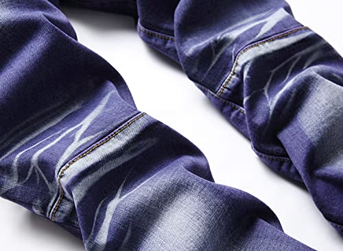 Men's Ripped Distressed Destroyed Straight Slim Fit Denim Jeans,705 Purple,Size 32