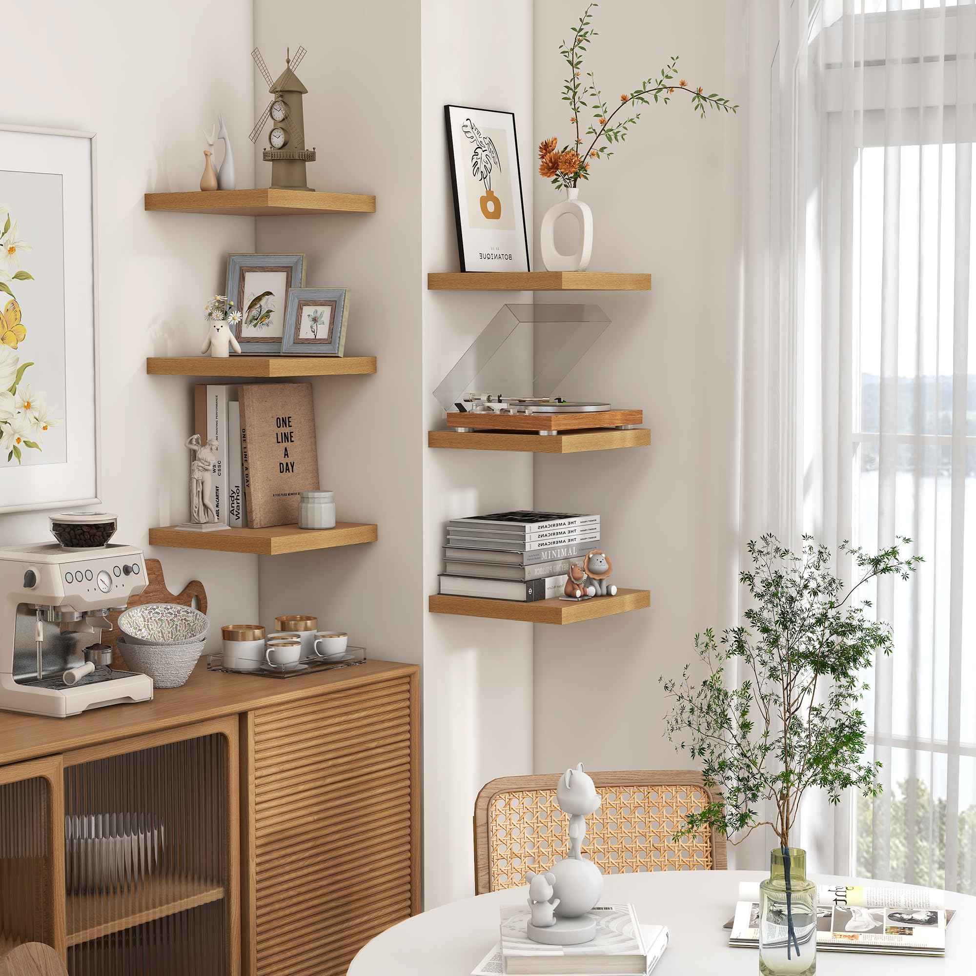 Floating Shelves for Wall, 3 Small Wall Mounted Shelves with Invisible Brackets, Square Wood Floating Wall Shelf Shelves for Living Room, Bedroom, Kitchen, Bathroom Decor (Oak, 12" W x 12" D x 1.3" H)
