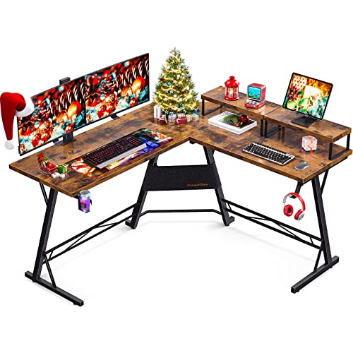 Coleshome Computer Desk L Shaped Gaming Desk, 51'' Computer Corner Desk with 2 Monitor Stands, Home Office Desk with Hook and Cup Holder, Space Saving, Easy Assembly
