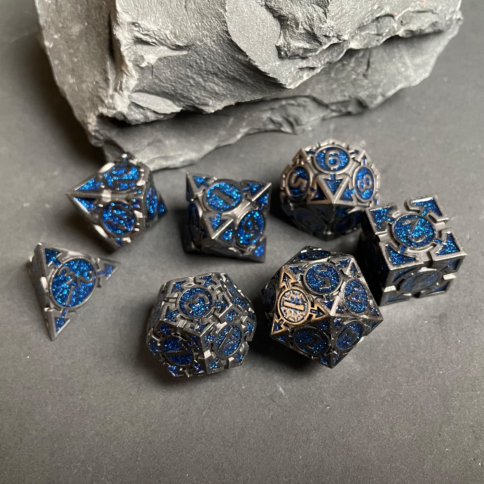 DND Metal Dice Set, RULE DICE 2022 New 7pcs Large Size-7.77oz Weight Polyhedral D&D Dice for Dungeons and Dragons and Other Role Playing Multiplayer Games(Sapphire Blue)…