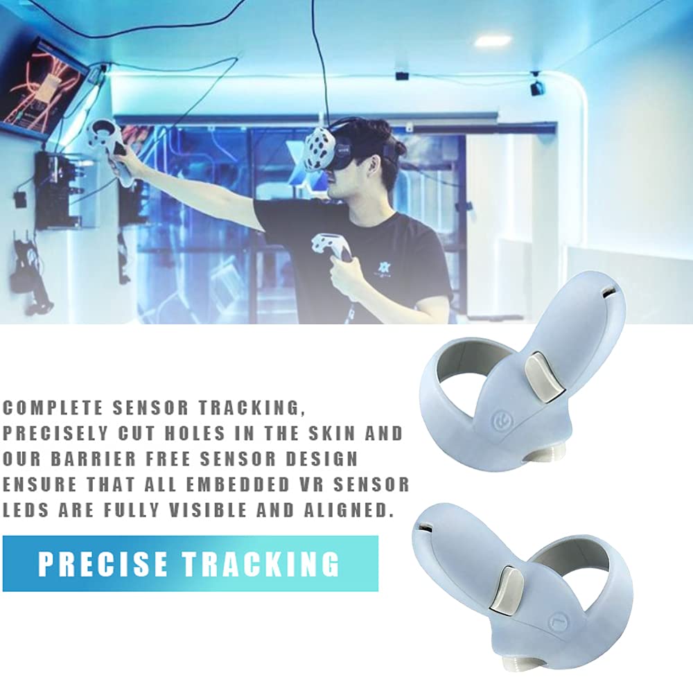 DAHAKII 2 Pairs Touch Controller Grip Cover for Oculus Quest 2 Silicone Skin Protective Cover Accessories (Quest 2, Blue+White)