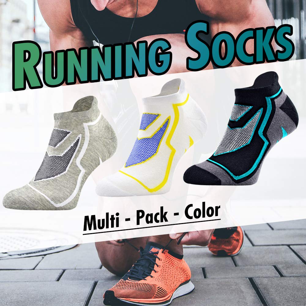 Busy Socks Mens Running Socks, Arch Support Cushioned Elite Basketball No-Show Socks 3 Pack