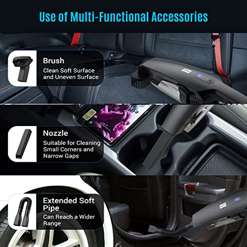 Fjhee Car Vacuum 13.2FT Corded, Portable Car Vacuum Cleaner Strong Suction DC 12V/9500Pa Handheld Vacuums w/4 Attachments for Car Interior Detailing Auto Accessories Cleaning Tool Kit w/Storage Bag