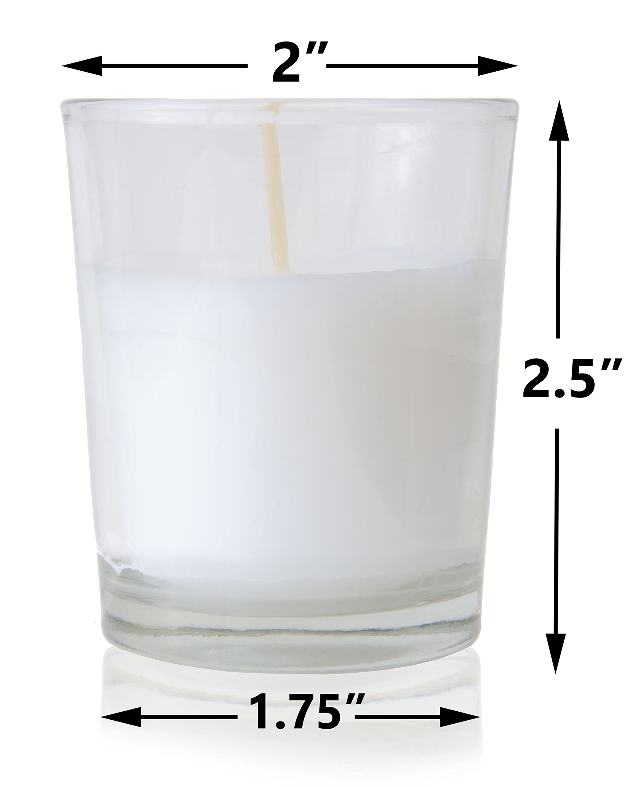 Harmonic Blossom Glass Votives - Premium White Unscented Votive Candles in Clear Elegant Holders - 15 Hour Long Lasting Burn Time - for Weddings, Parties and Event Decoration Centerpieces (12 Pack)