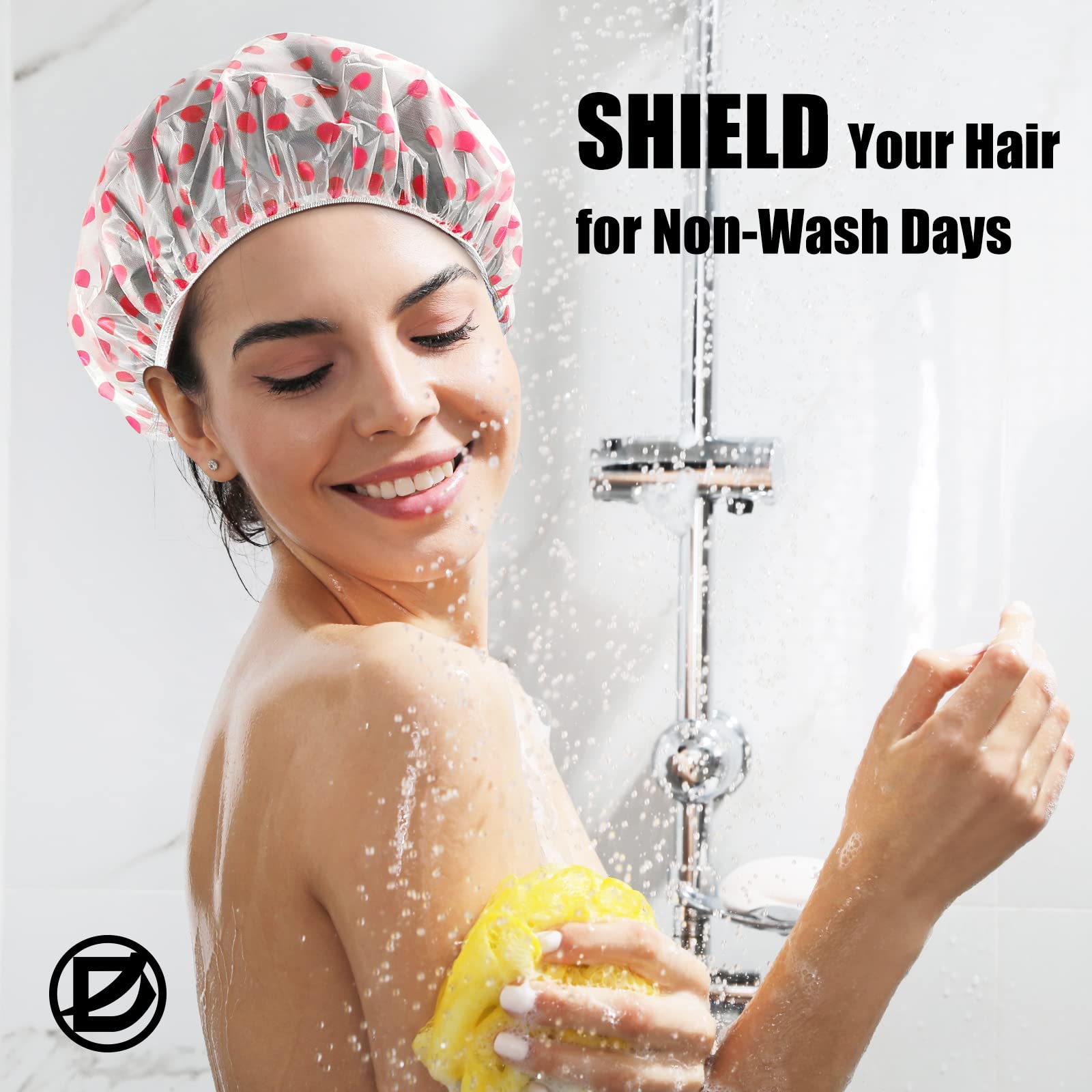 D Shower Caps for Women Reusable Waterproof, Plastic Bath Hair Cap, Elastic Band Shower Hat for Ladies Kids Spa Salon, 6 PC
