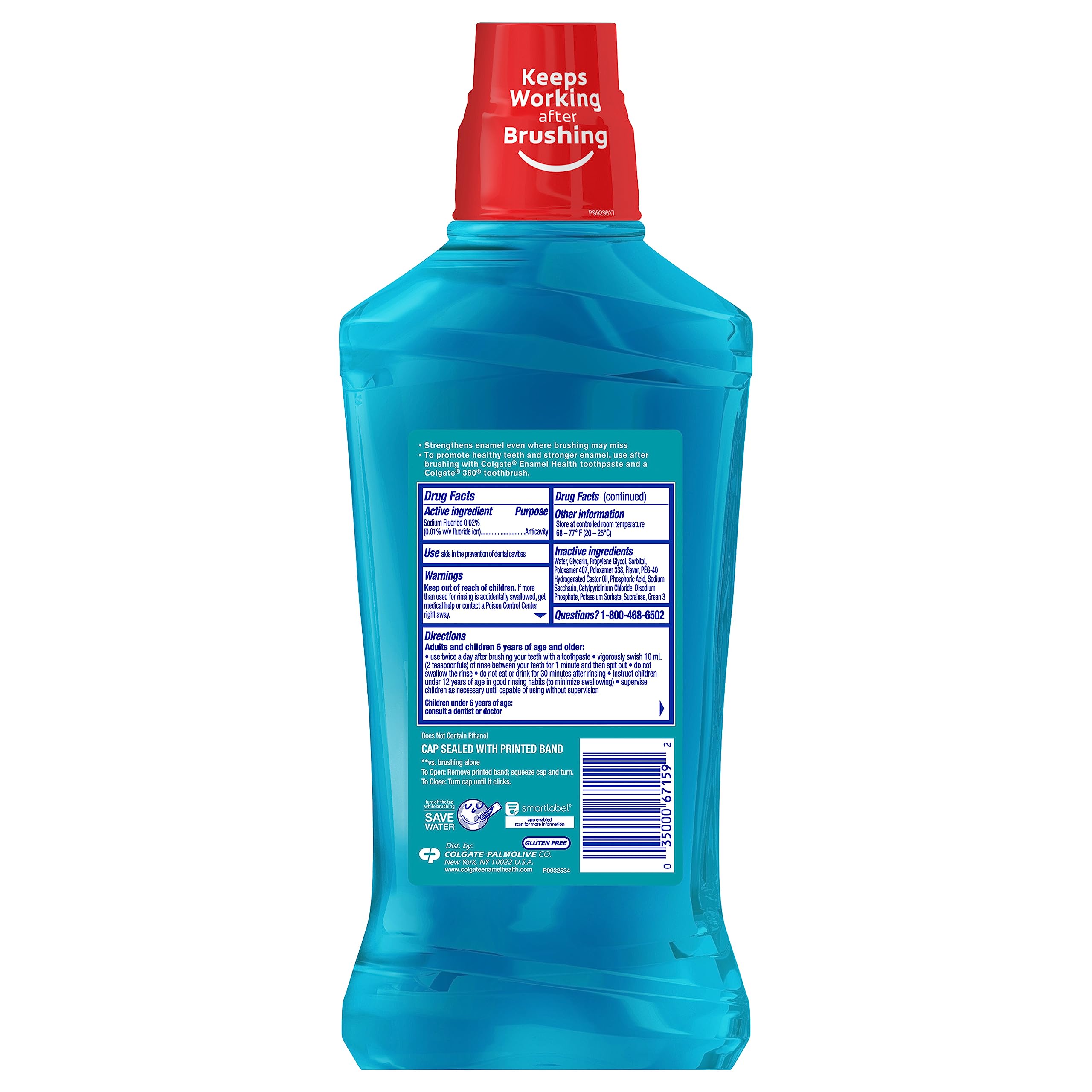 Colgate Enamel Health Anticavity Fluoride Mouthwash, Sparkling Fresh Mint, 33.8 fl oz