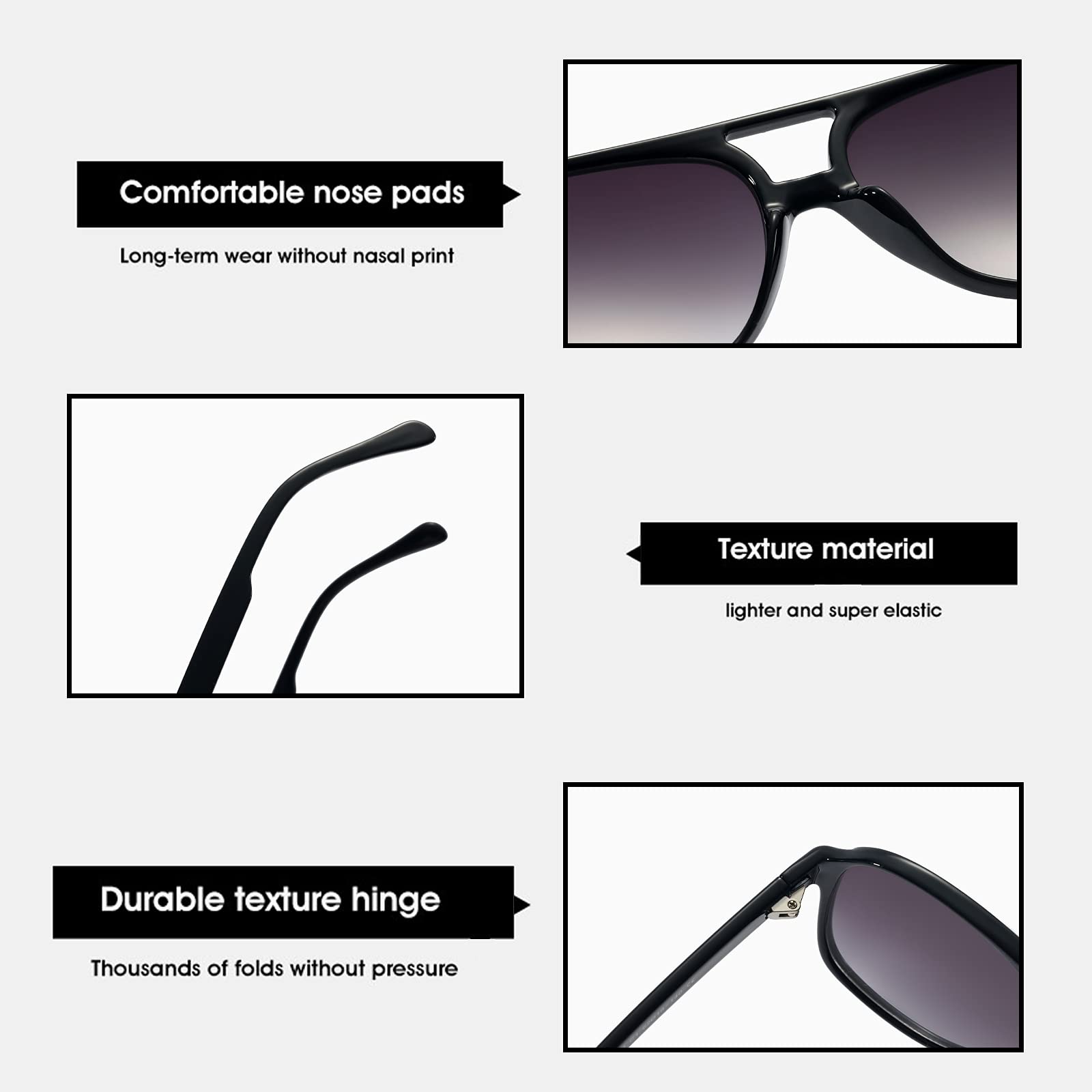 BUTABY Vintage Aviator Sunglasses for Women Men Retro 70s Glasses Classic Large Squared Frame UV400 Protection Black Yellow & Black Brown