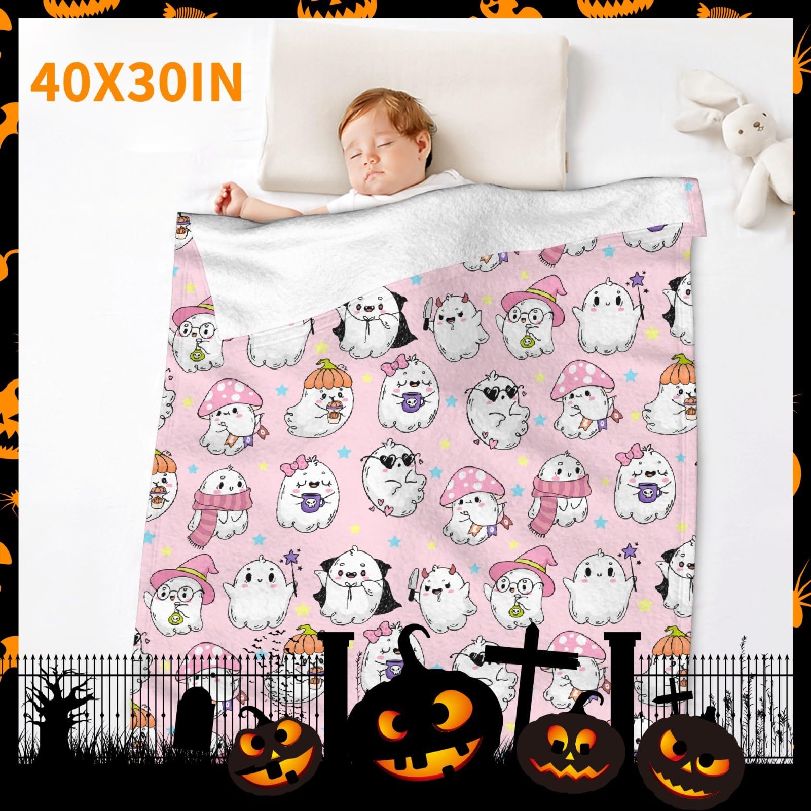 Halloween Blanket Cute Halloween Cute Ghosts Throw Blanket Gift for Girls Kids Halloween Ghost Decor Stuff 40"x50" for Halloween Decoration Cozy Soft Lightweight Bedding