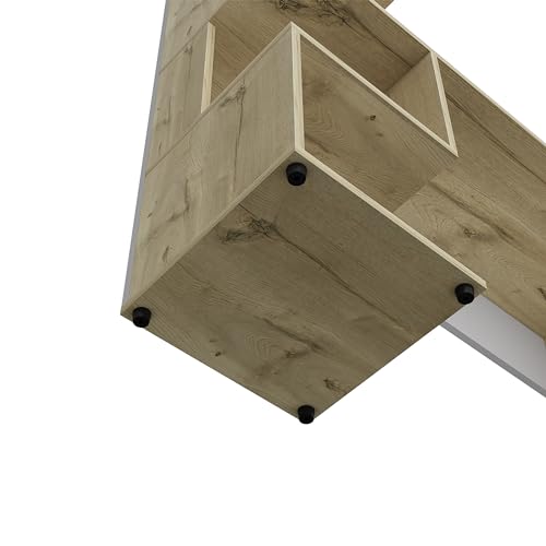 Computer Desk with Four-Tier Storage Shelves, Light Oak/White