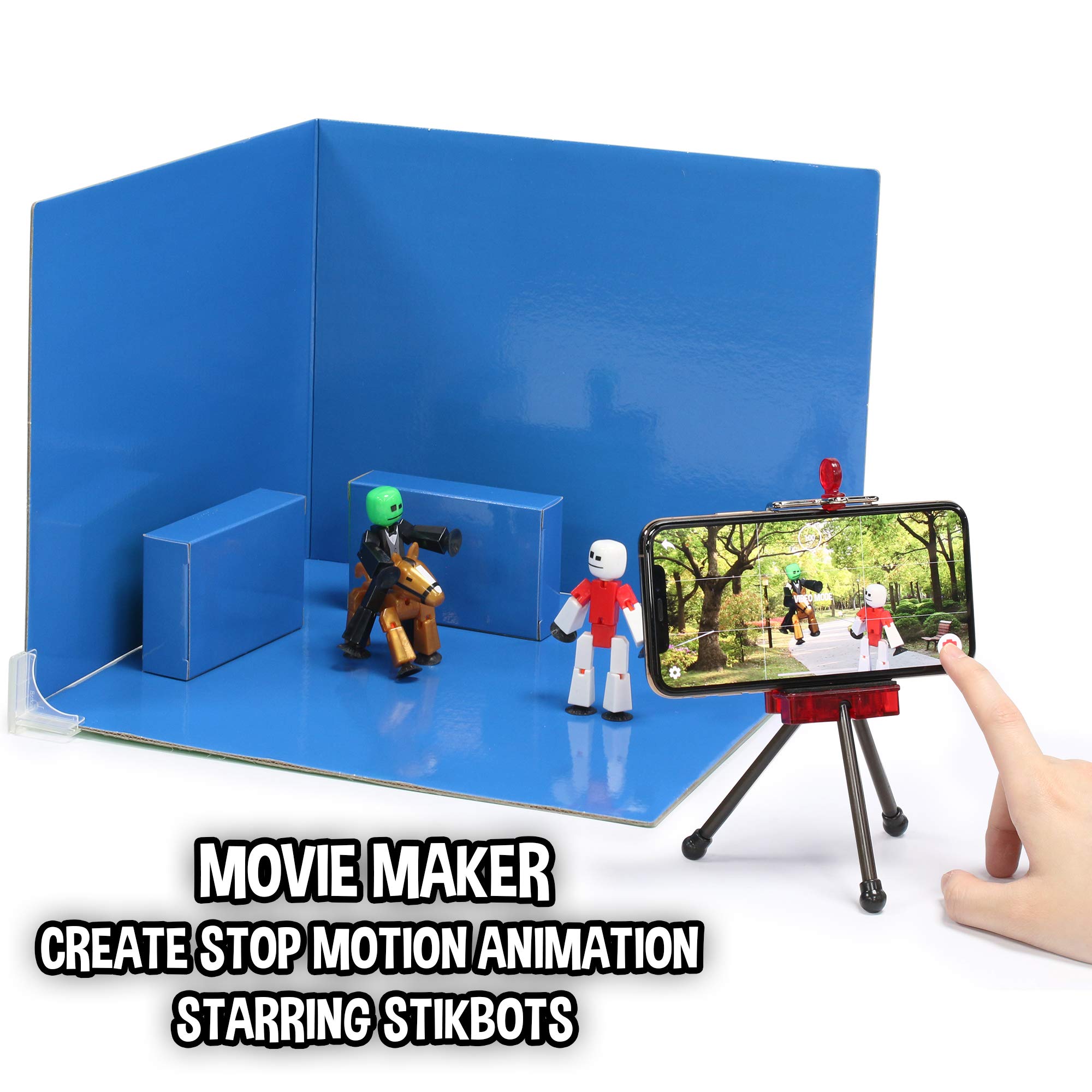 StikBot Zanimation Studio with Pet - Includes 2, 1 Horse, 1 Phone Stand and 1 Reversible Backdrop - in Eco-Friendly Packaging
