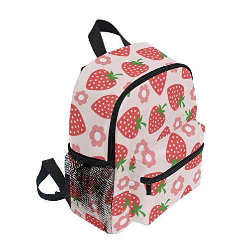 Kids Backpack for Girls Strawberry Cute Pink Toddler Bags Children Preschool Kindergarten Small Chest Strap 3-8 Years Old