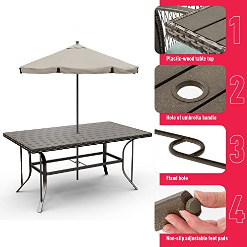 Pamapic Patio Dining Table Set, Garden Dining Set 7 Piece, Outdoor Wicker Furniture Set for Backyard Garden Deck Poolside/Iron Slats Table Top, Removable Cushions(Green)