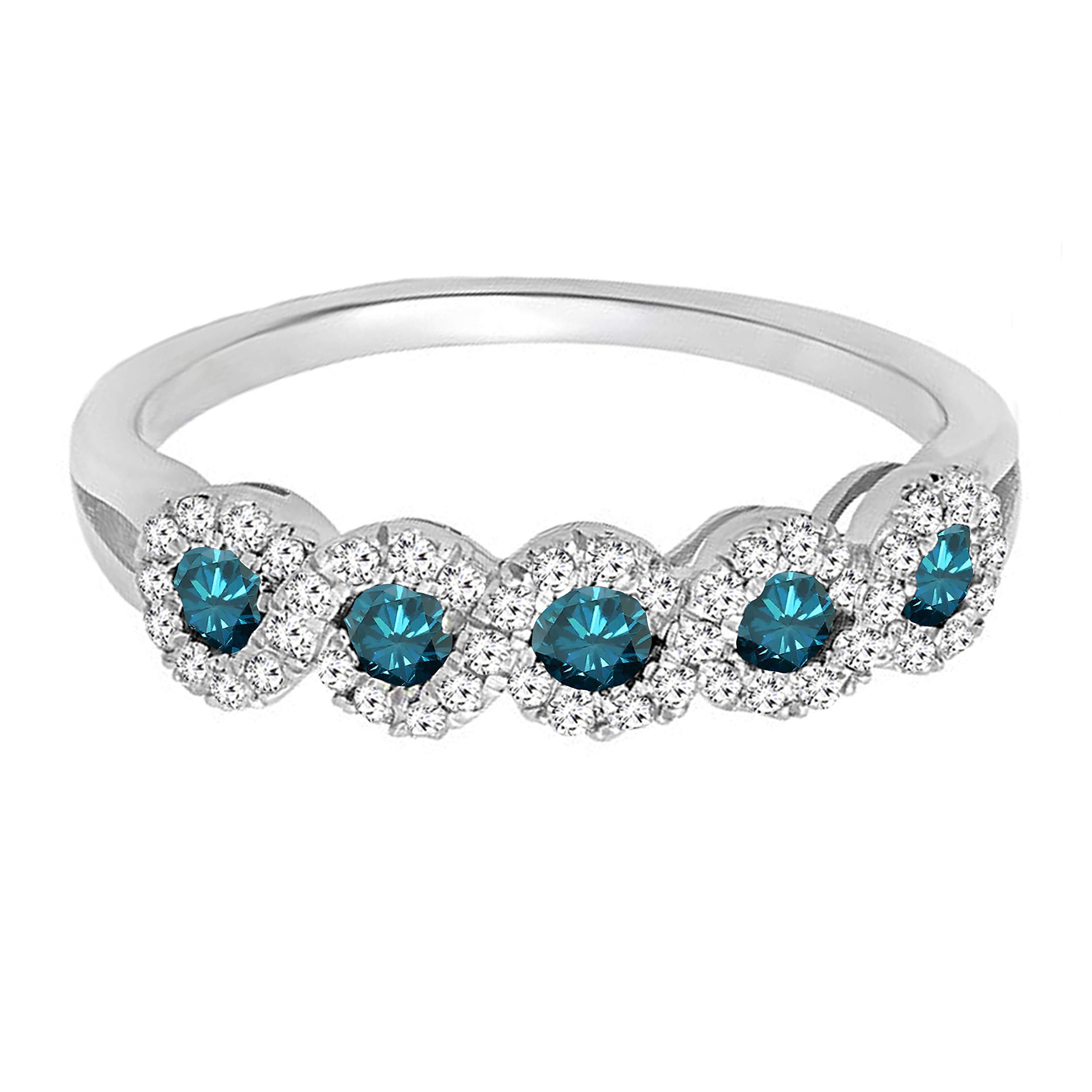 Dazzlingrock Collection 0.53 Carat (ctw) Round Blue & White Diamond Stackable Wedding Band for Women 1/2 CT, 10K White Gold, 10K White Gold, Size 8