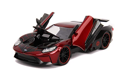 Jada Toys Marvel 1:24 2017 Ford GT Die-cast Car with 2.75" Miles Morales Spider-Man Figure, Toys for Kids and Adults Black and Red