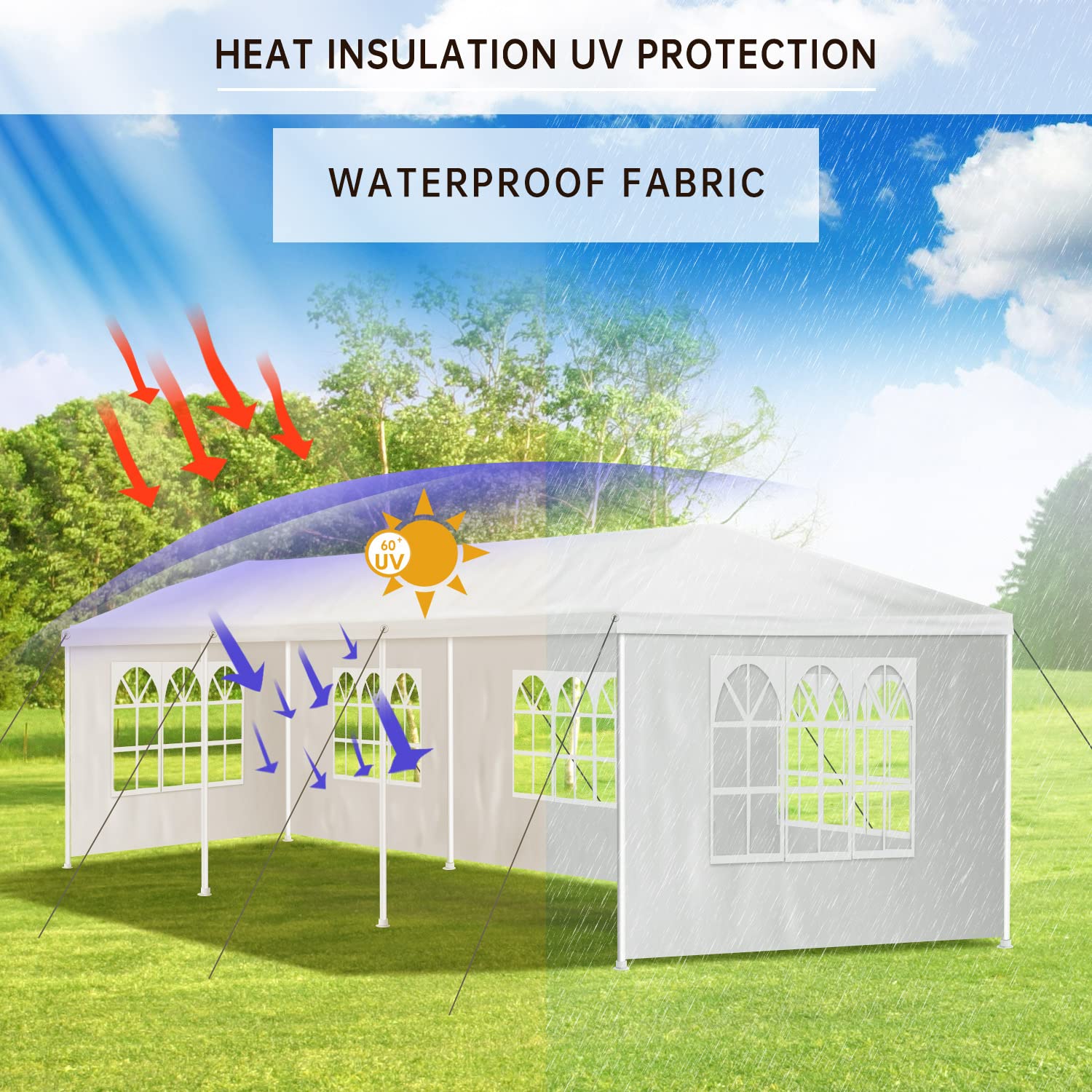 Canopy Tent -10x30 Outdoor Party Wedding Tent Heavy Duty Canopy with 5 Removable Sidewalls for Backyard Patio Camping,White