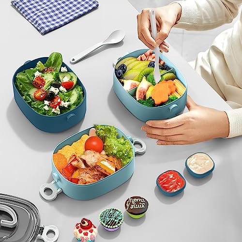 KHOXU Bento Lunch Box, Stackable 3 Layers Bento Box Adult Lunch Box, 94OZ Large Capacity Lunch Containers, Lunch Box Kids with Accessories Kit , Leak-Proof, Food-Safe Materials,Blue