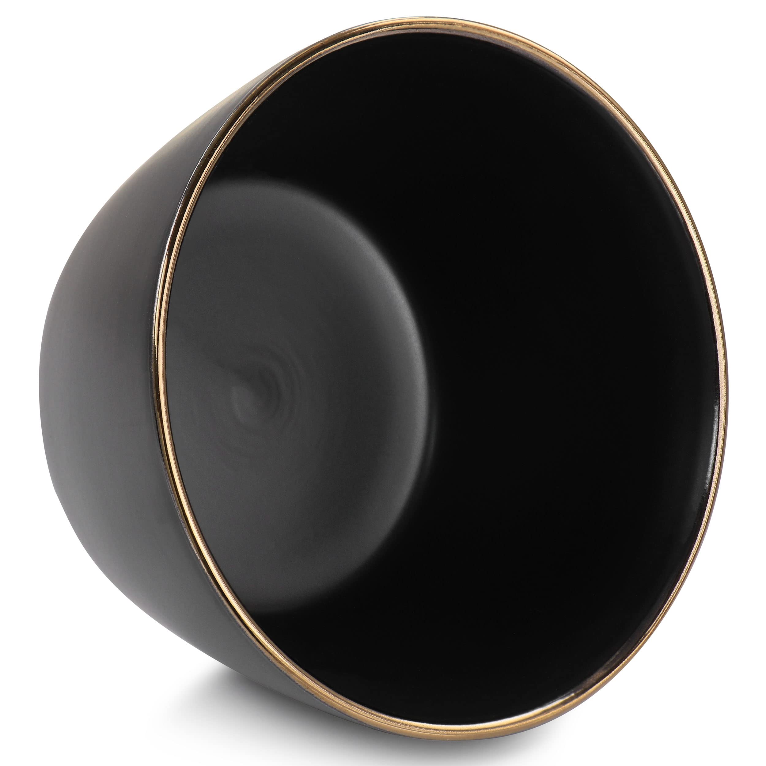 Elama Paul 6 Piece Stoneware Bowl Set in Matt Black with Gold Rim (Arthur Paul Bowl), 6 Piece Set
