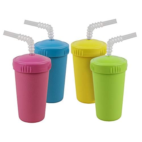 Re Play Made in USA 10 Oz. Straw Cups for Toddlers, Pack of 4 - Reusable Kids Cups with Straws and Lids, Dishwasher/Microwave Safe - Toddler Cups with Straws 3.13" x 5.5", Easter